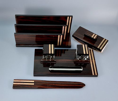 Art Deco Macassar Ebony And Shagreen Desk Set From Scarab Antiques