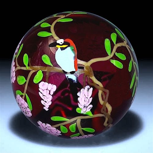 Mike Hunter/Twists Glass red torchwork "Bee Eater" paperweight from ...